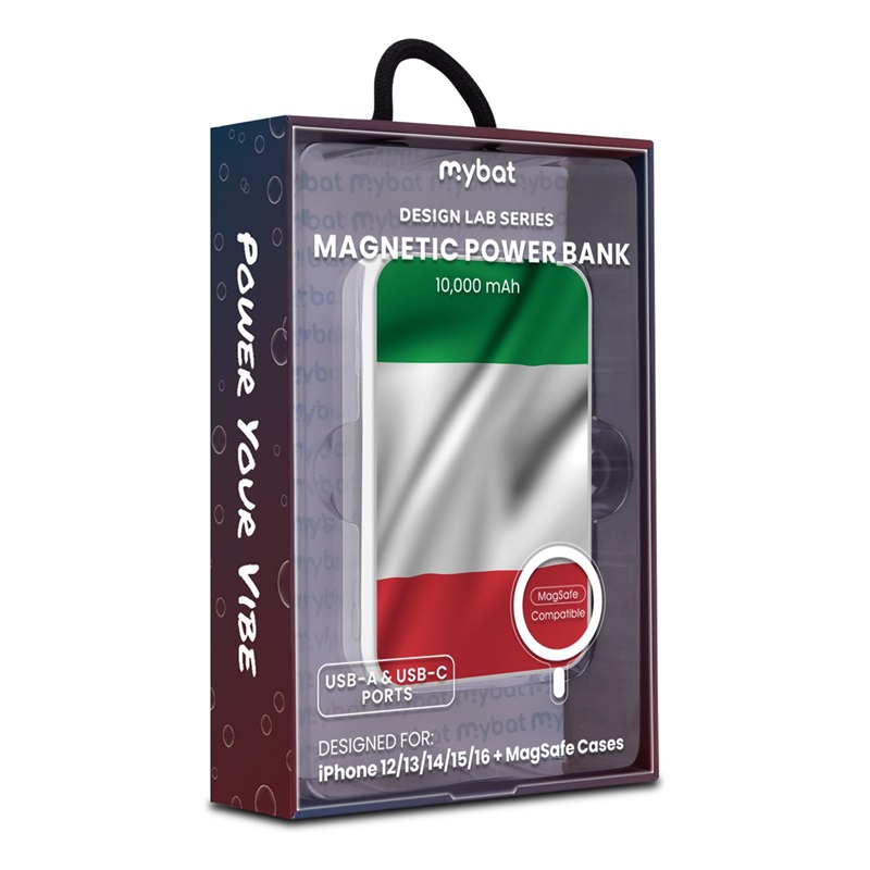 MyBat Design Lab 10000mAh Magnetic Wireless Power Bank - White - Italy Flag