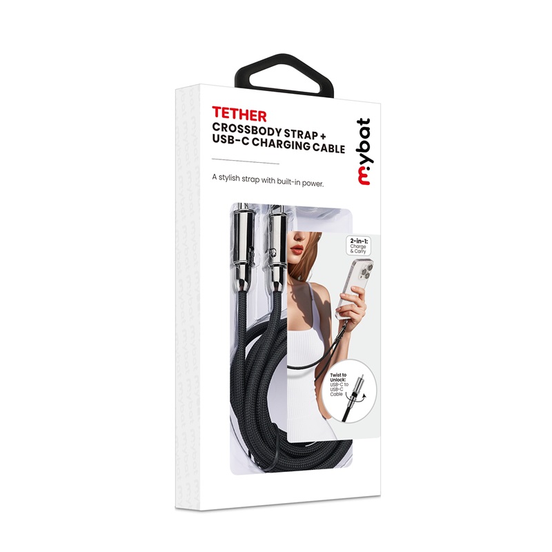 MyBat Tether Crossbody Strap + USB-C Charging Cable - 4FT - Black for ...